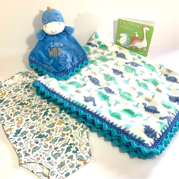 Handmade | Other | Little Wild Thing Dinosaur Crochet Baby Blanket Set ...